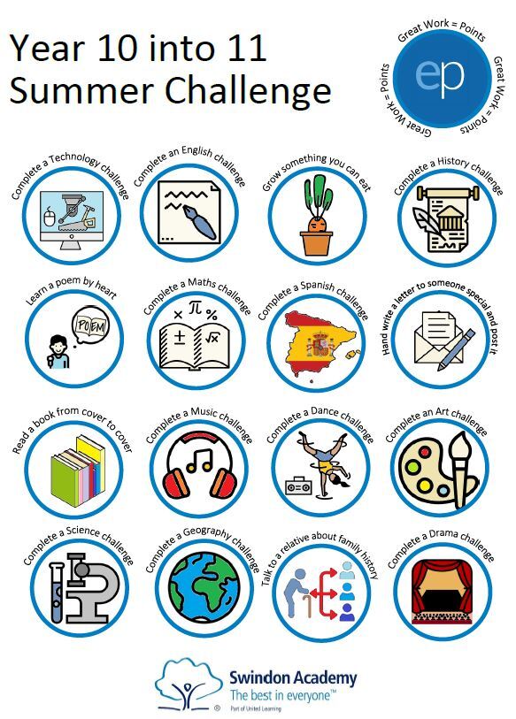 Swindon Academy > Academy Life > Prep Guidance > Summer Challenge